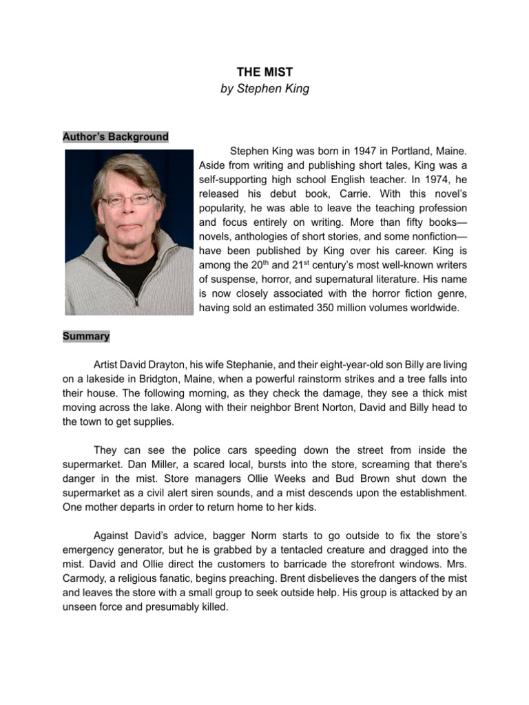 The Mist (Written Report) | PDF | Young Adult
