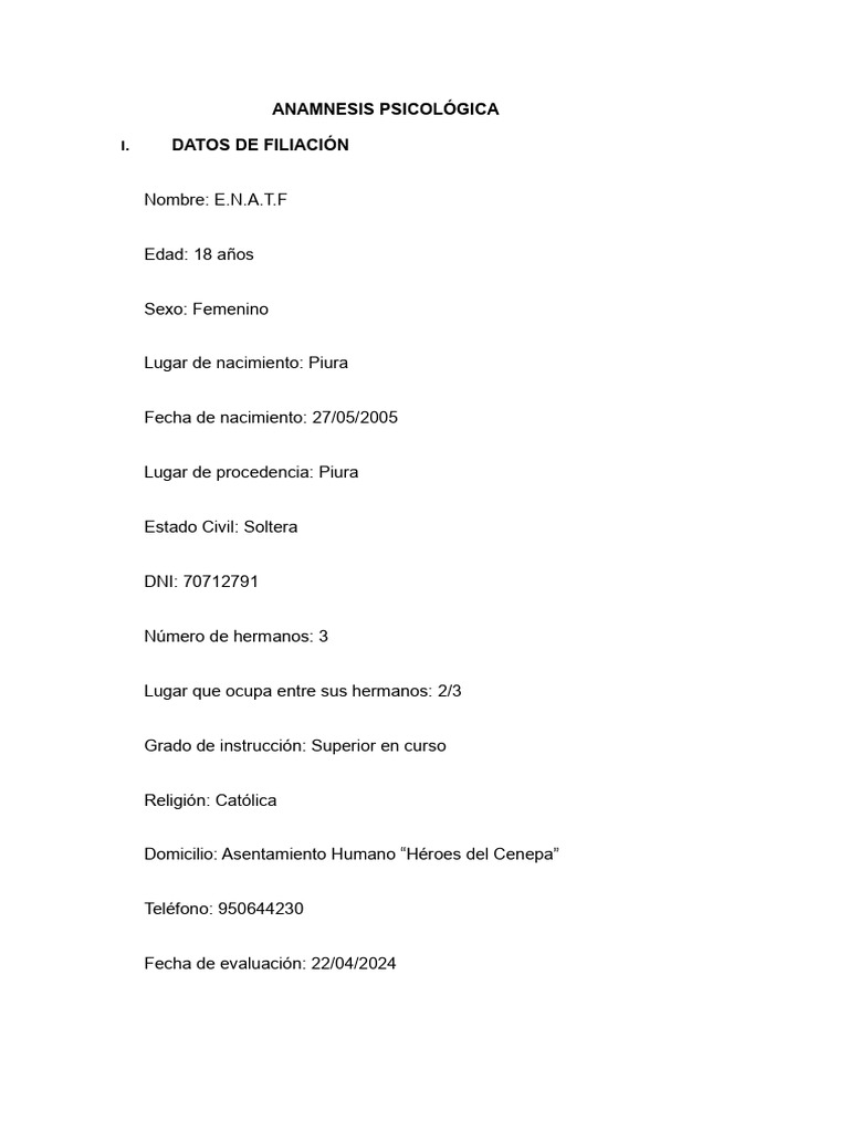 Anamnesis Completa de Paciente Femenina | PDF | Socialización | El embarazo