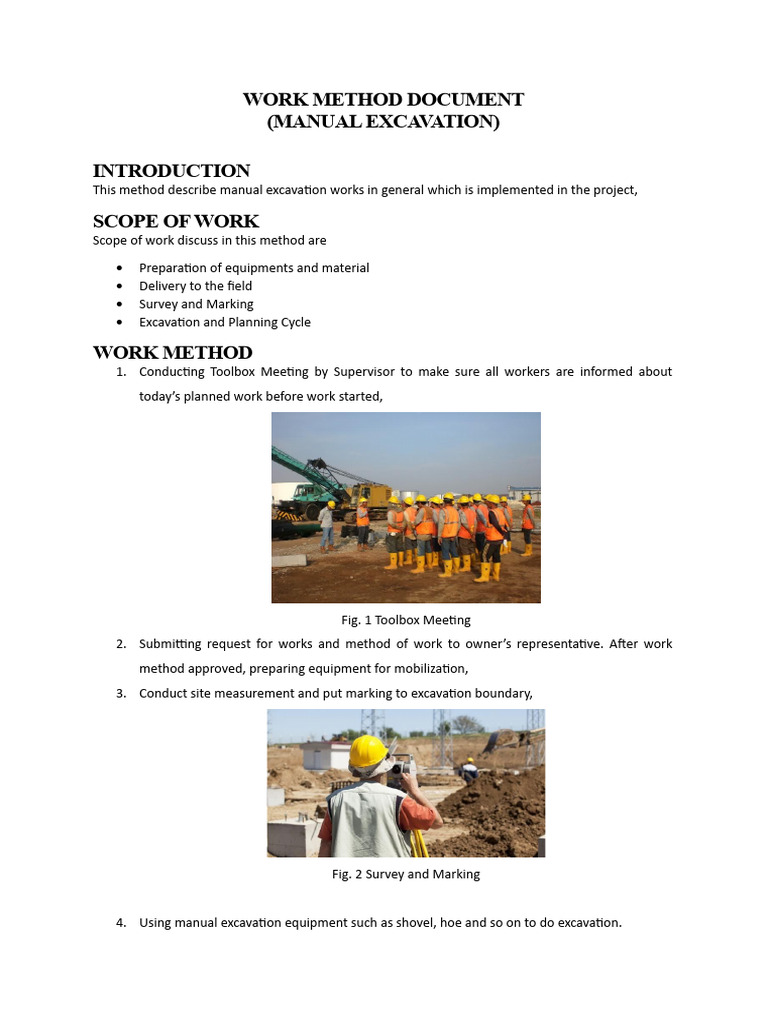 Manual Excavation Work Method Guide | PDF | Surveying