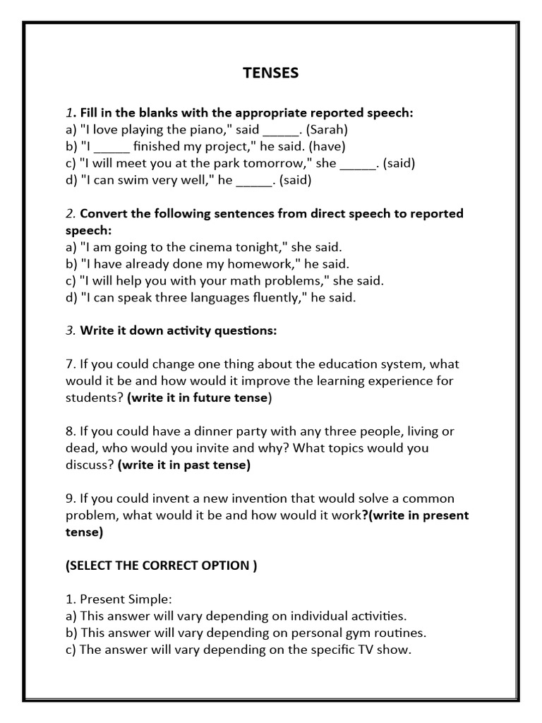 TENSES | PDF | Grammatical Tense | Linguistics