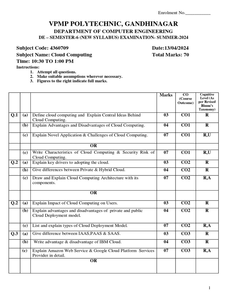 CC - 70 Marks Model - Paper 1 | PDF | Cloud Computing | Virtualization