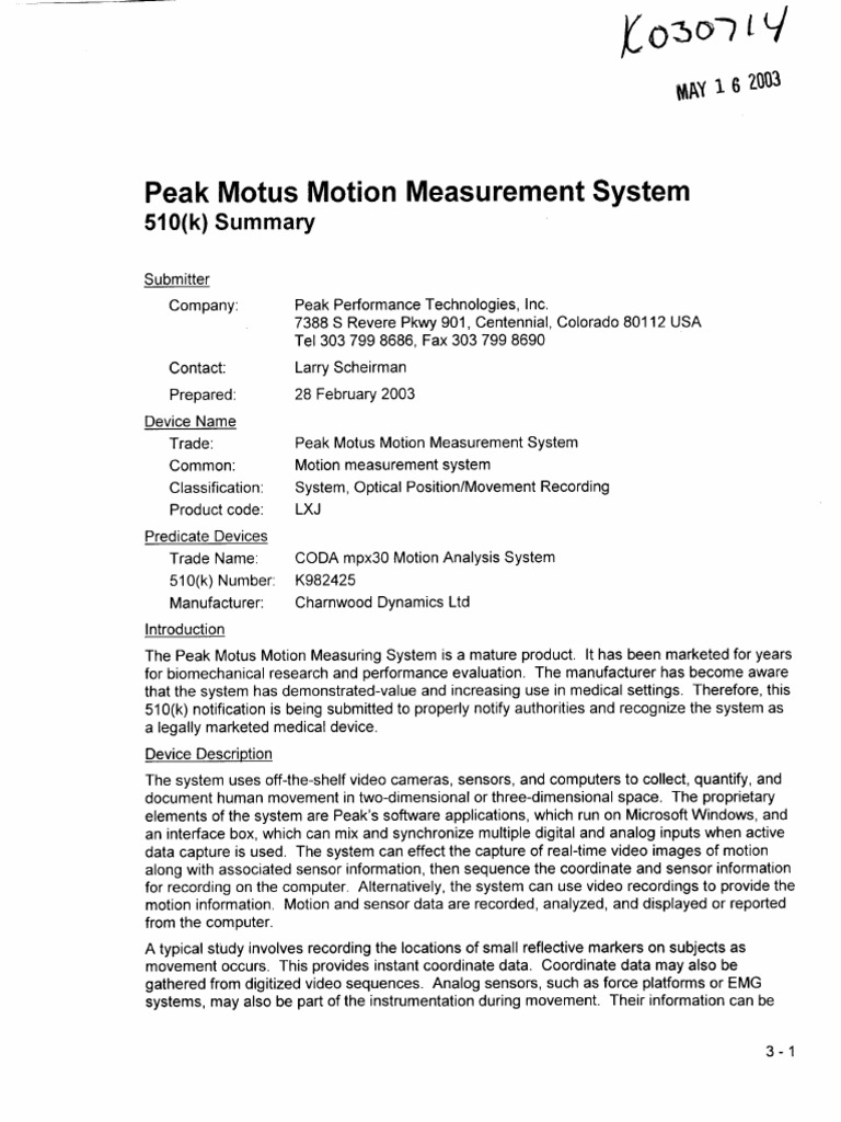 Peak Motus Motion Measurement System | PDF | Federal Food | Food And ...
