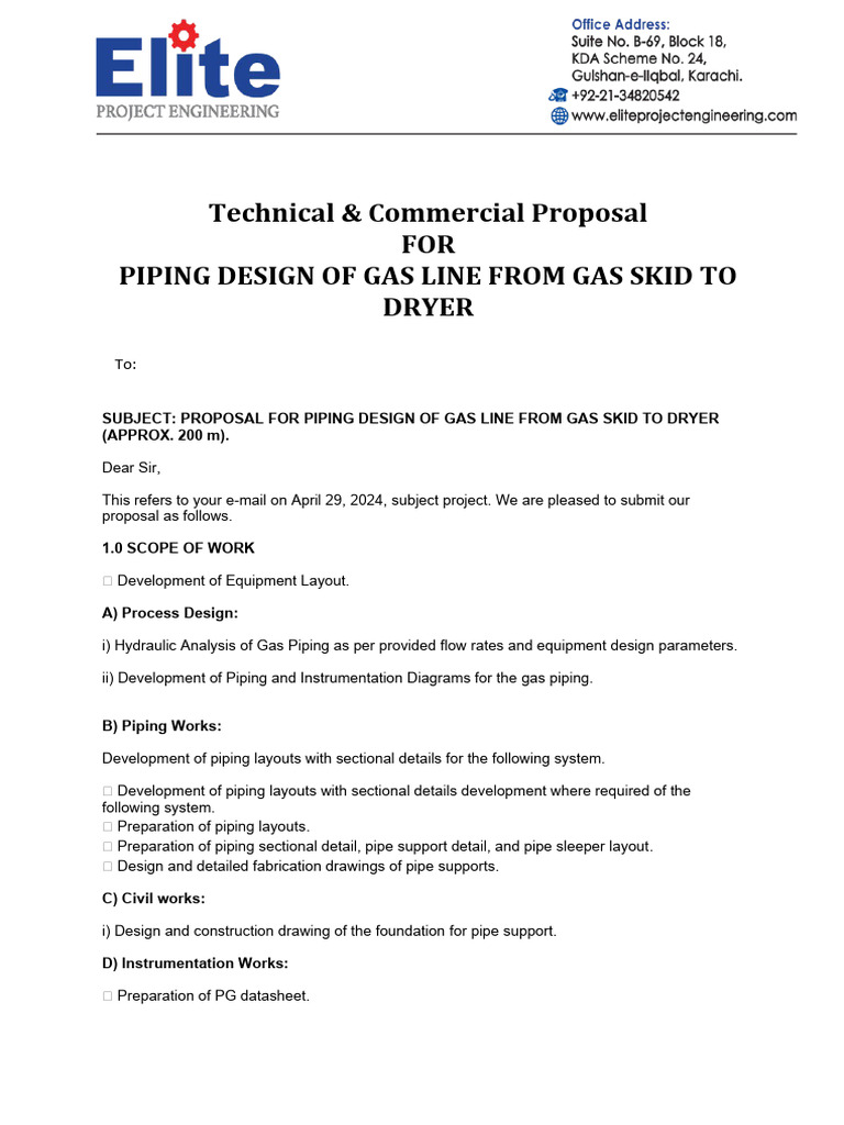 Proposal For Piping Design of Gas Line. | PDF