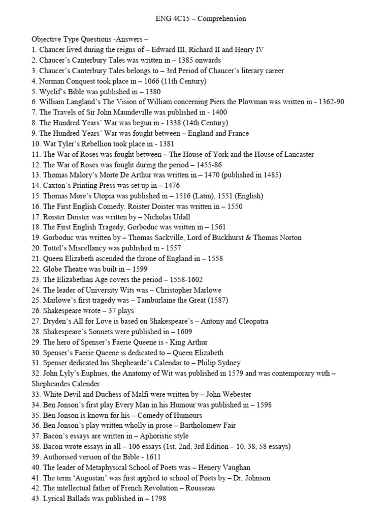 ENG 4C15 - Comprehension 1 | PDF | Geoffrey Chaucer | Edmund Spenser ENG 4C15 - Comprehension 1 | PDF | Geoffrey Chaucer | Edmund Spenser