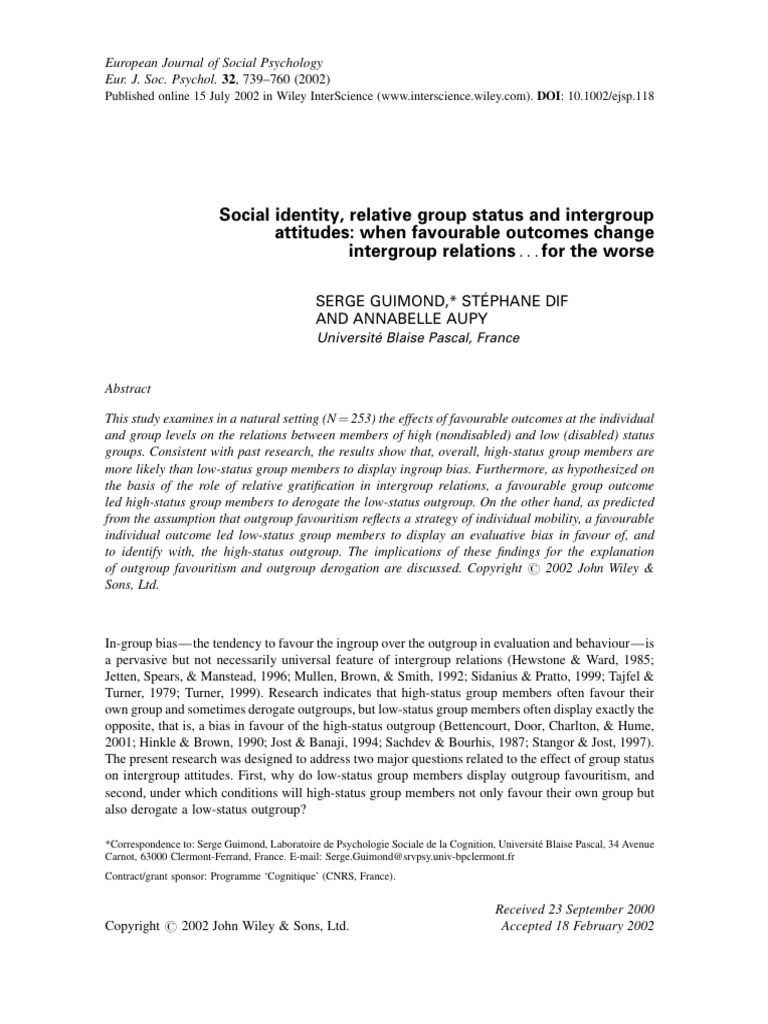 Social Identity, Relative Group Status and Intergroup Attitudes: When ...