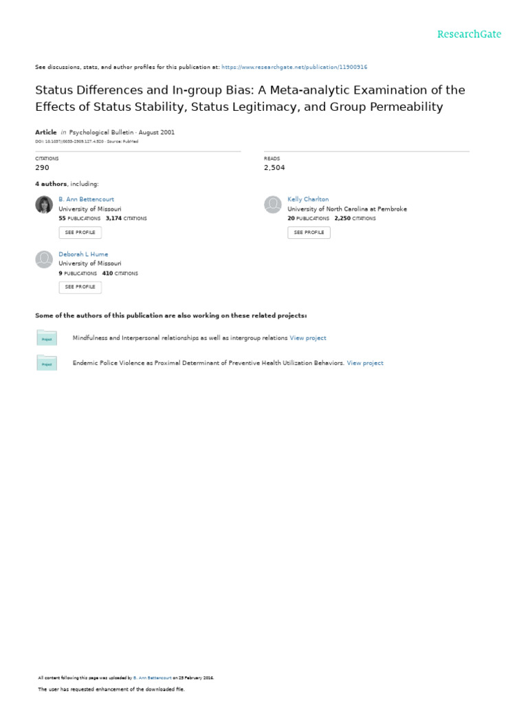 Status Differences and In-Group Bias: A Meta-Analytic Examination of ...
