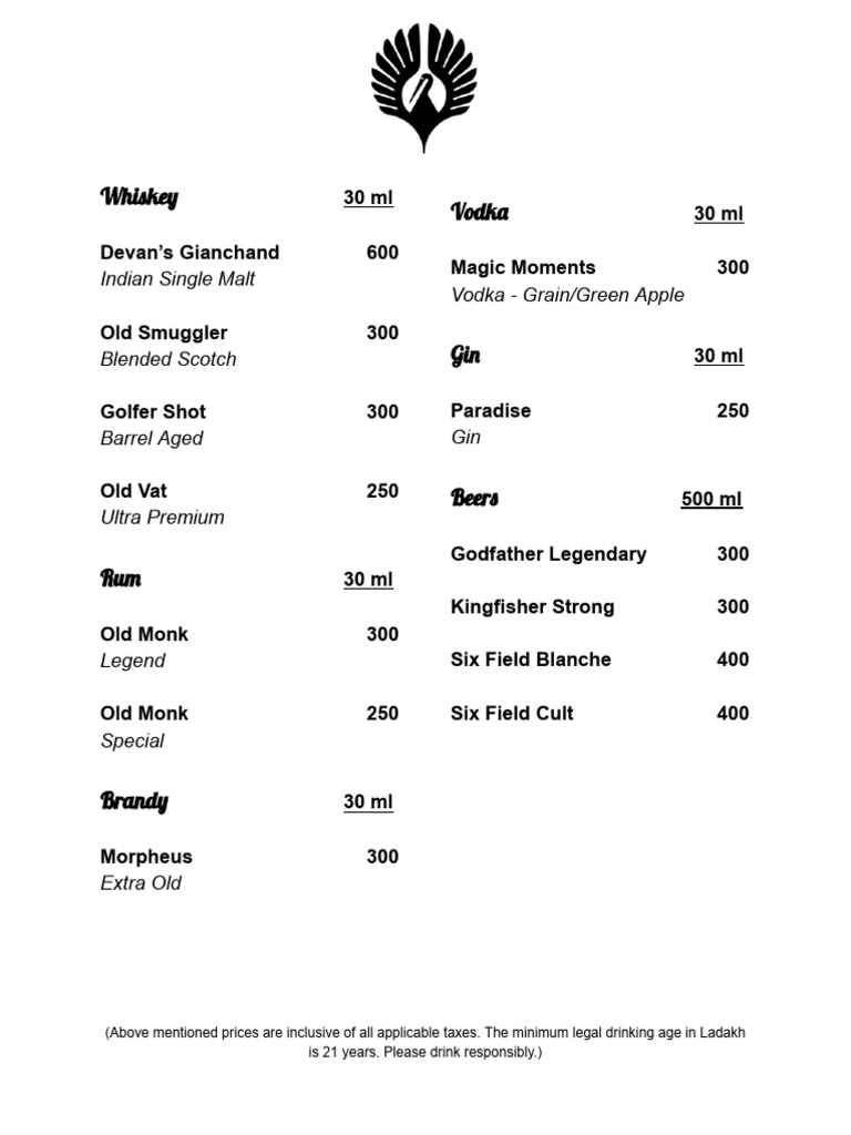 Alcohol Price List for Ladakh | PDF