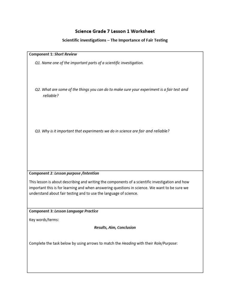 Science Grade 7 Lesson 1 Worksheet | PDF | Experiment | Science