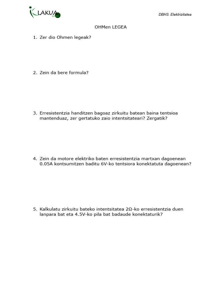 Ohmen Legea Ariketak 3. DBH | PDF