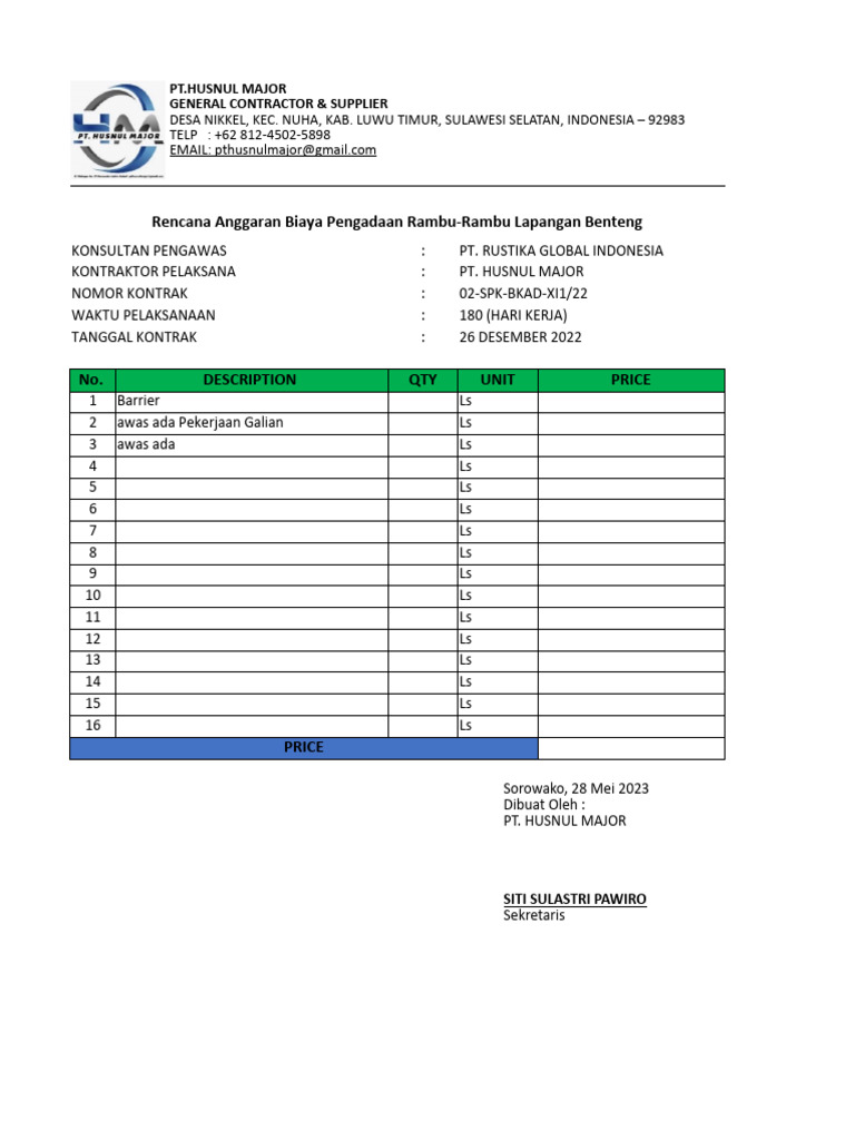 Rab Pengadaan Rambu-rambu k3 Lapangan Benteng | PDF