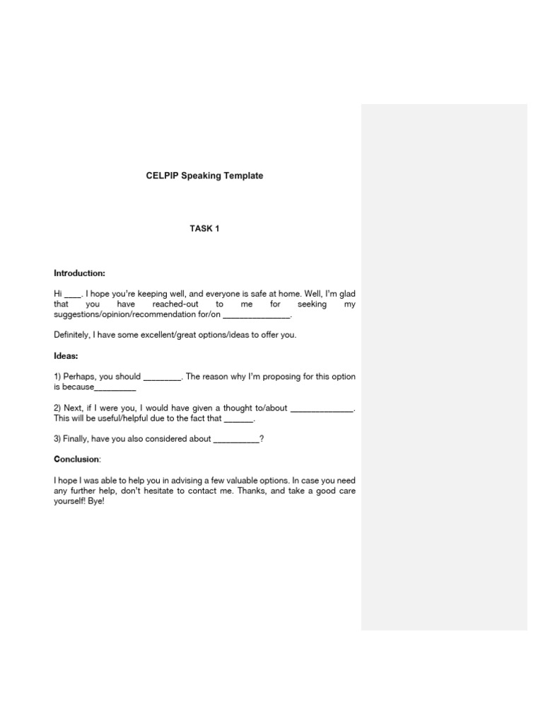 Speaking Template CELPIP by Let's Crack IELTS and CELPIP (+91 ...