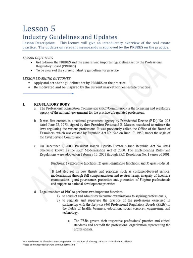 LESSON 5 FUNDA Industry Guidelines and Practice | PDF | Profession
