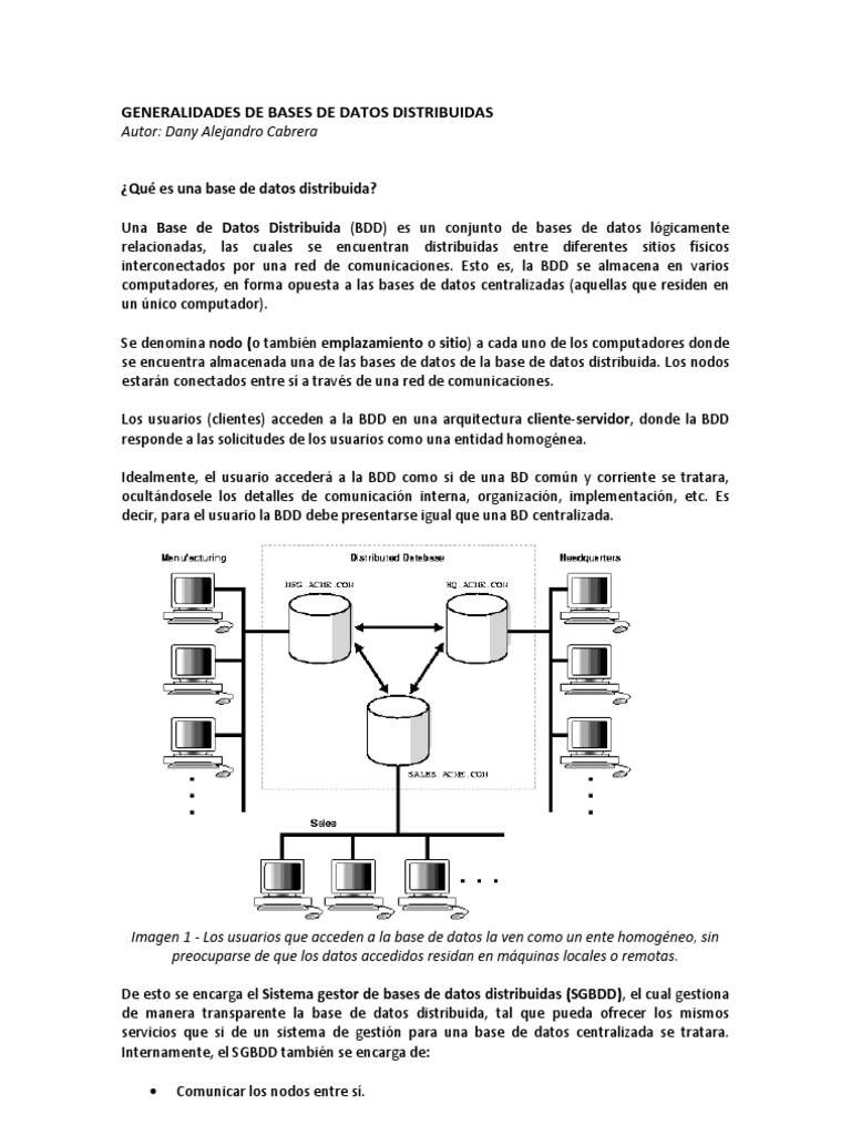 Generalidades de Las Bases de Datos Distribuídas | PDF | Bases de datos | Red de computadoras