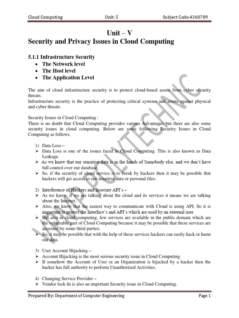 unit-5_cc | PDF | Cloud Computing | Security