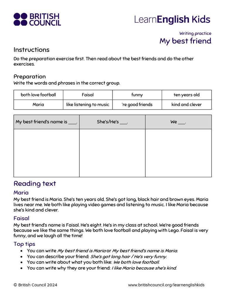 LearnEnglishKids Writing Practice Level 1 My Best Friend2 | PDF ...