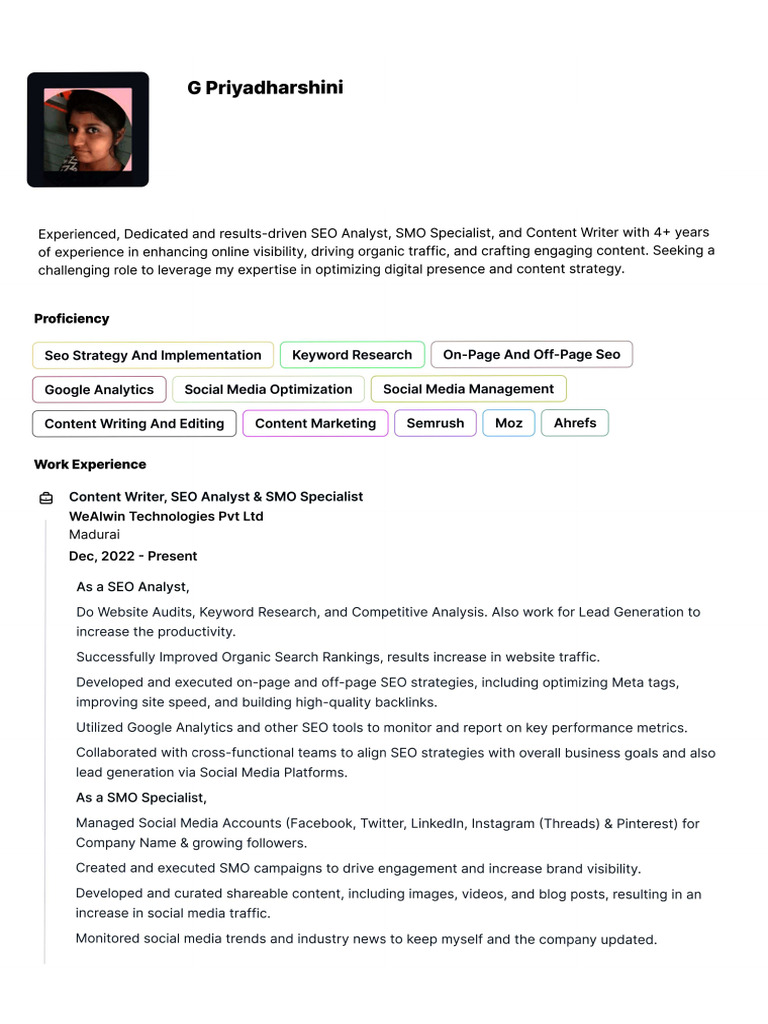 6 Marketing Profiles Priya 2 | PDF