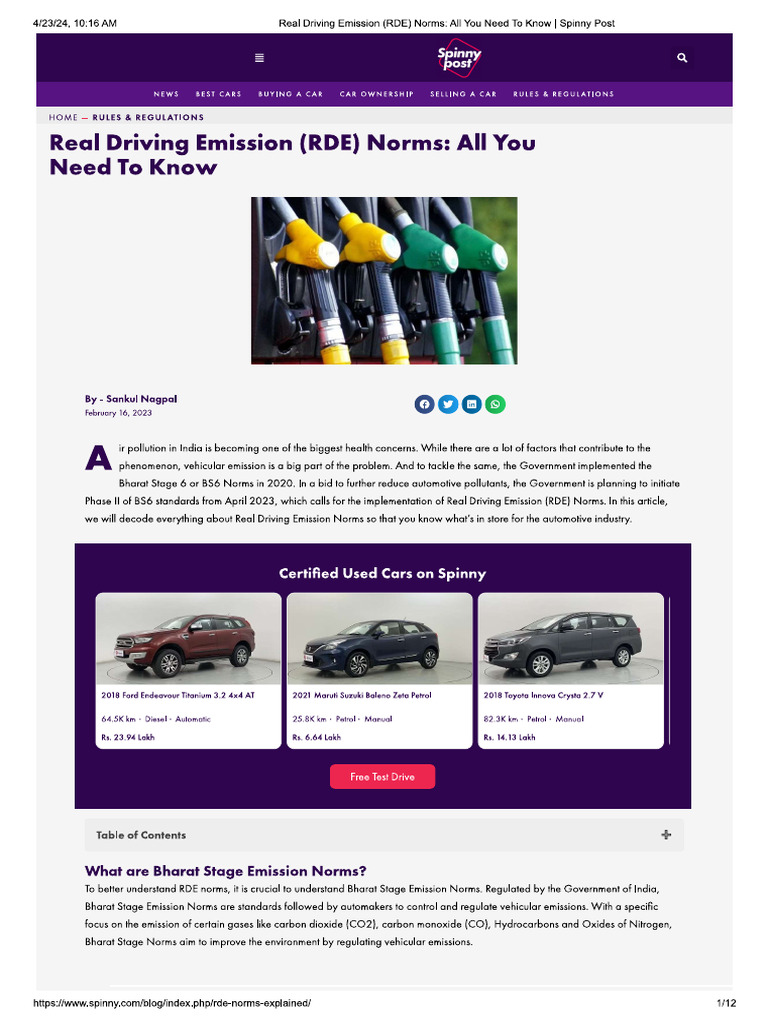 BS 6 Real Driving Emission (RDE) Norms - All You Need To Know | PDF