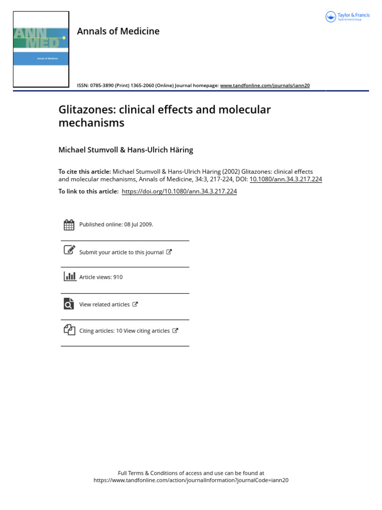 Glitazones Clinical Effects and Molecular Mechanisms | PDF | Insulin ...