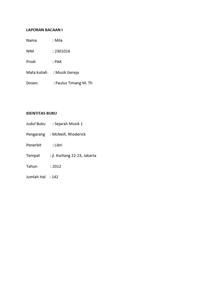 Laporan Bacaan Sejarah Musik | PDF