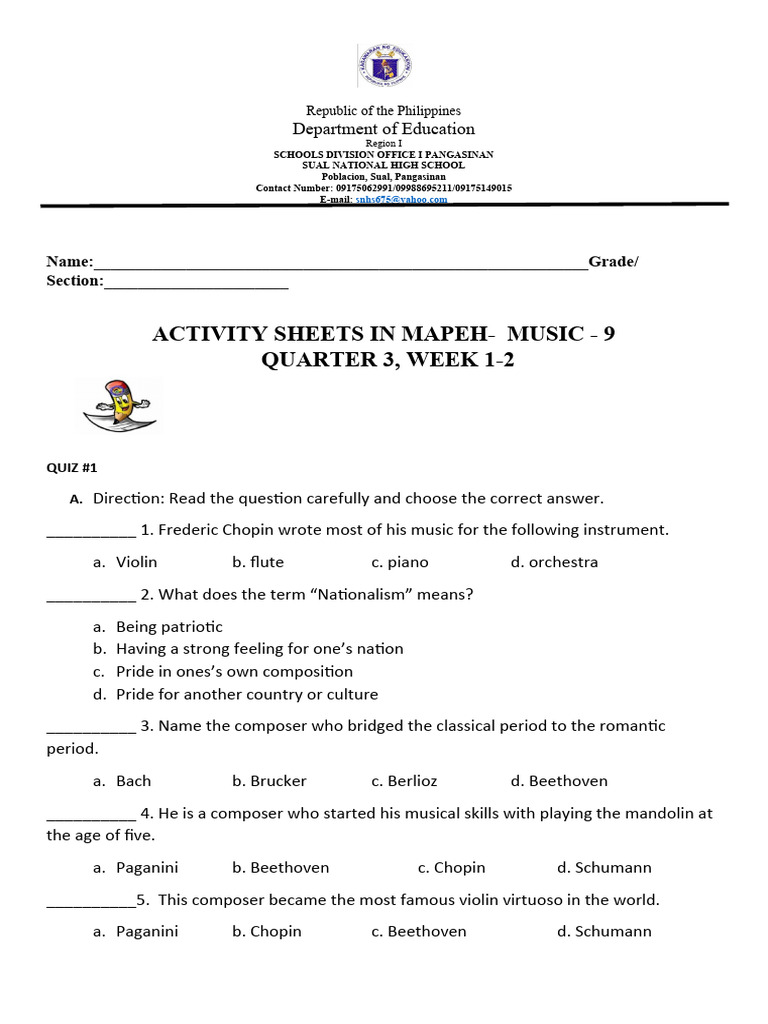 Activity sheets in MUSIC-3RD Quarter | PDF | Classical Period (Music ...