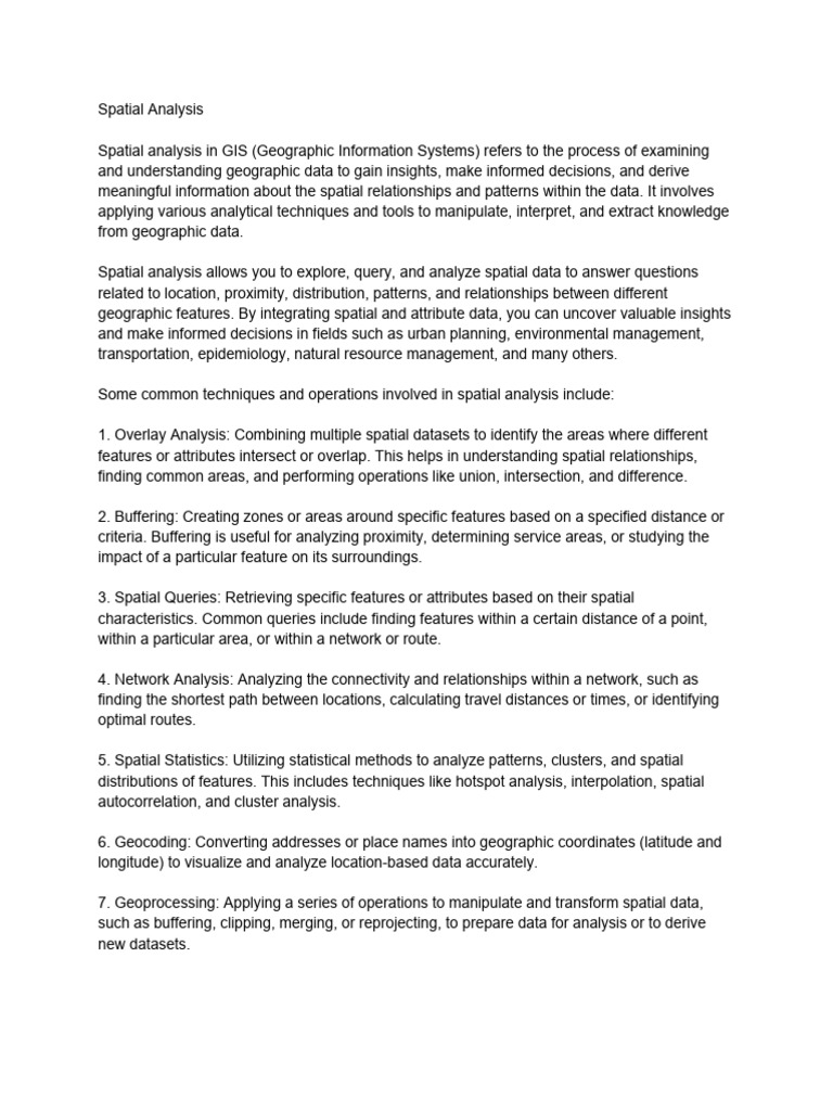 Spatial Analysis | PDF | Geographic Information System | Spatial Analysis