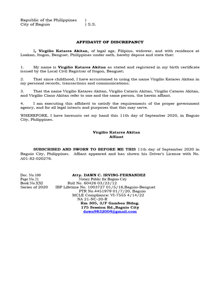 Affid of Discrepancy | PDF