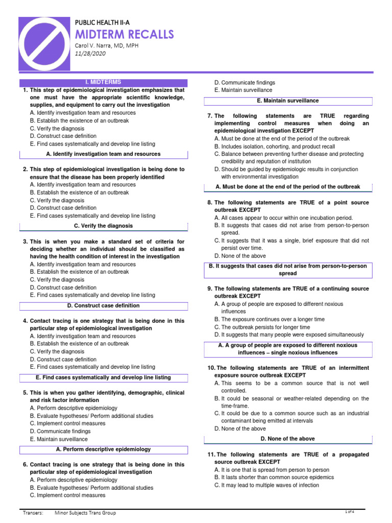 PH II Midterms Recalls | PDF | Infection | Epidemics
