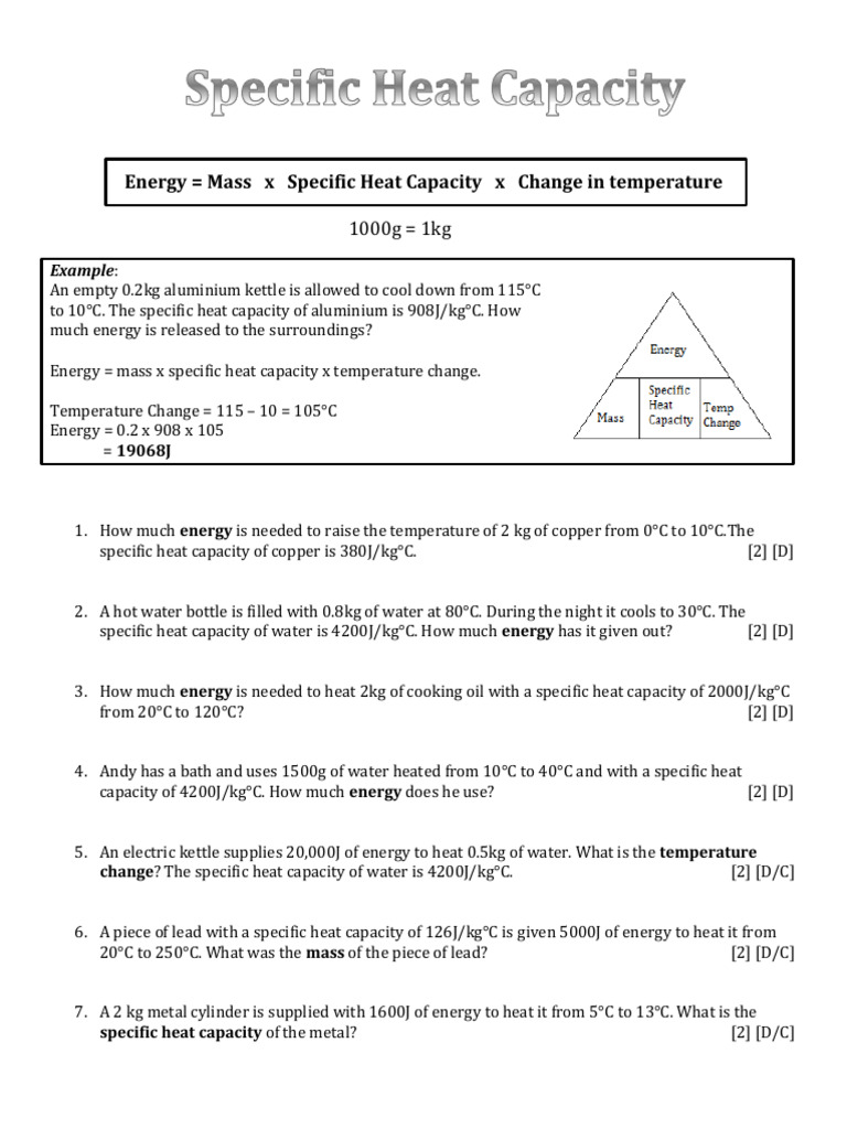 SHC Worksheet Short | Download Free PDF | Heat Capacity | Heat