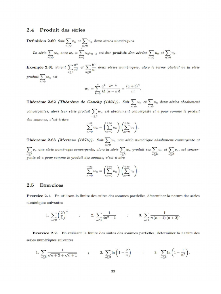 Exercices Sur Les Series Numériques - Analyse II 23-24 | PDF