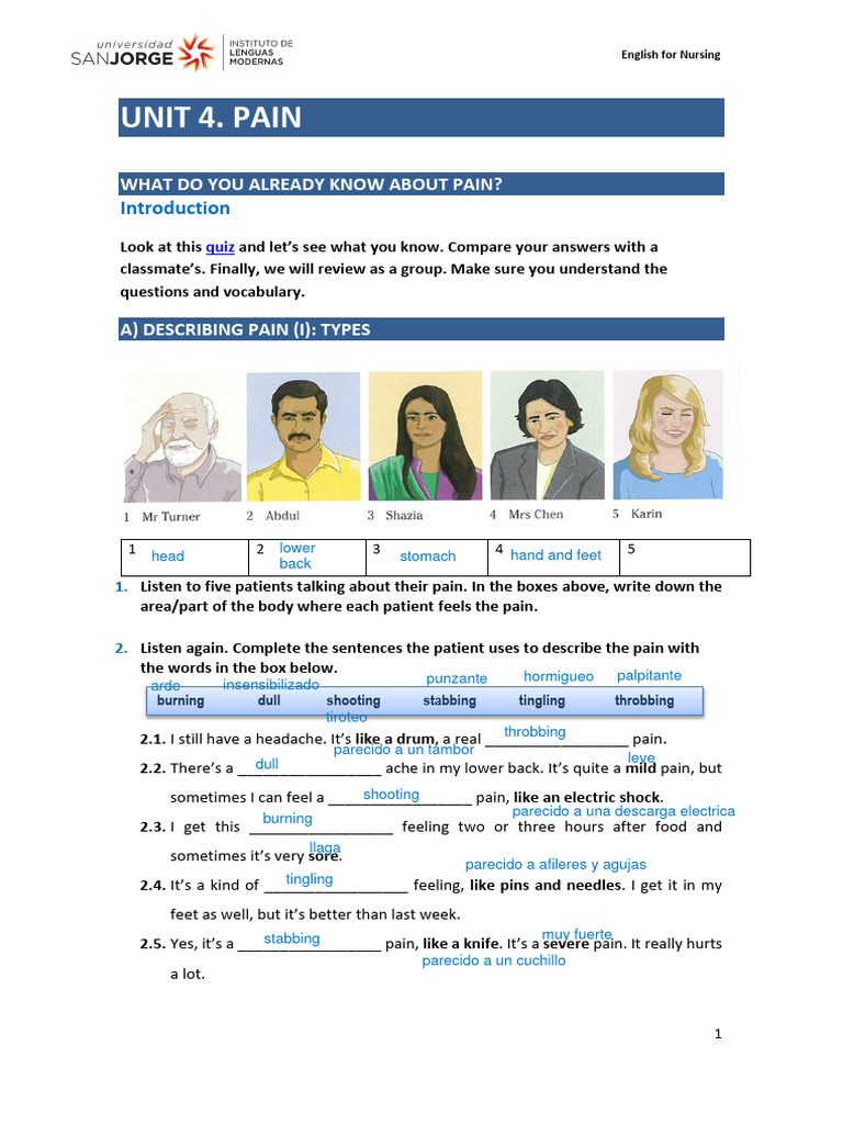 UNIT 4. Pain | PDF | Pain | Communication