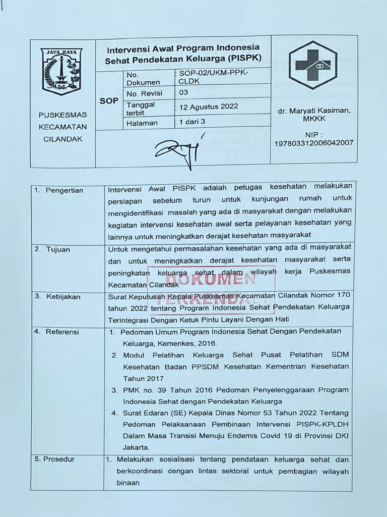SOP INTERVENSI AWAL REVISI | PDF