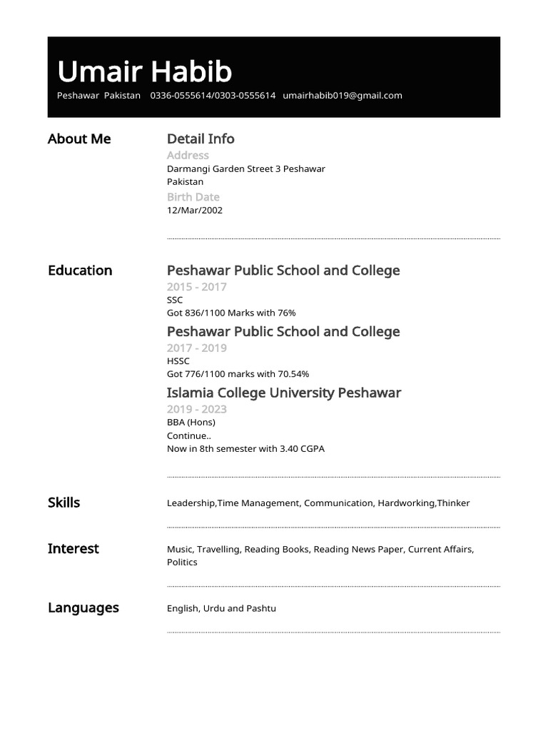 Umair Habib Cv2 - 1684757314 | PDF Umair Habib Cv2 - 1684757314 | PDF