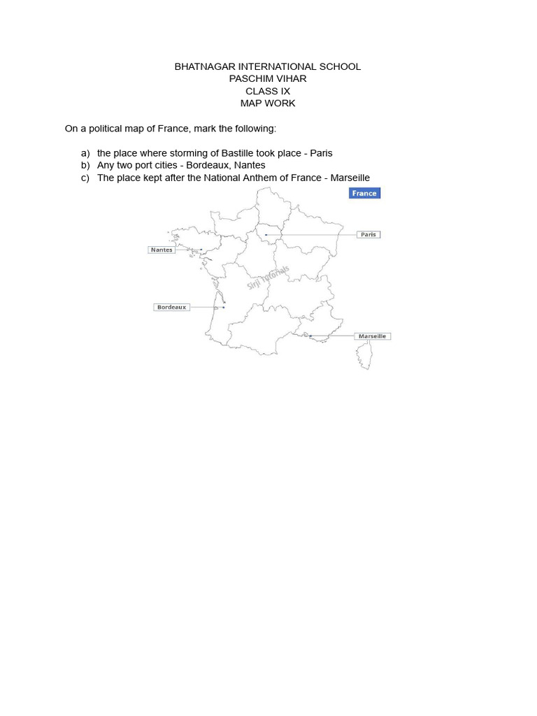 France Political Map Work for Class 9 | PDF | History