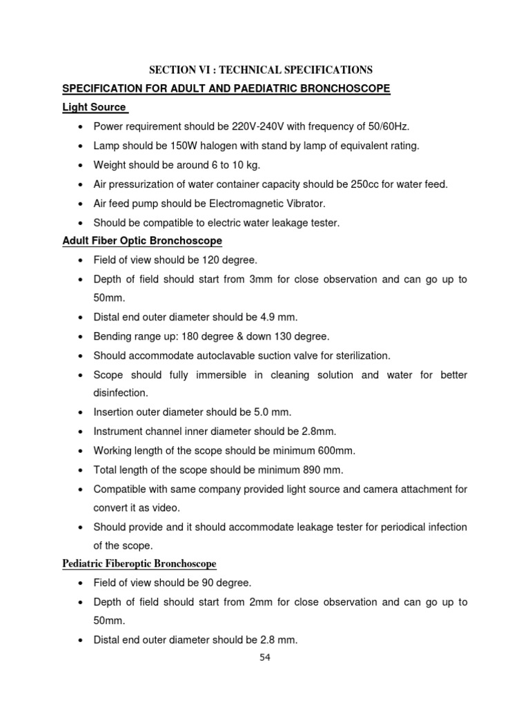 Section Vi: Technical Specifications Specification For Adult and Paediatric Bronchoscope Light ...