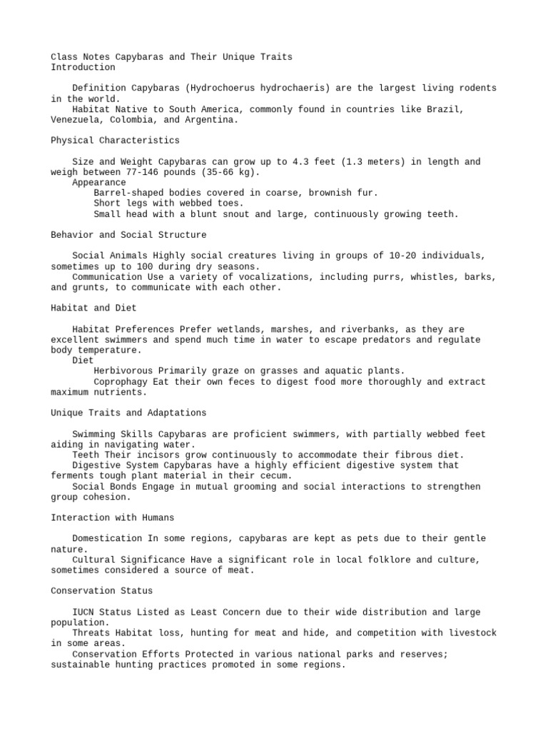 Capybara Traits and Habitats | PDF | Conservation Biology | Ecology