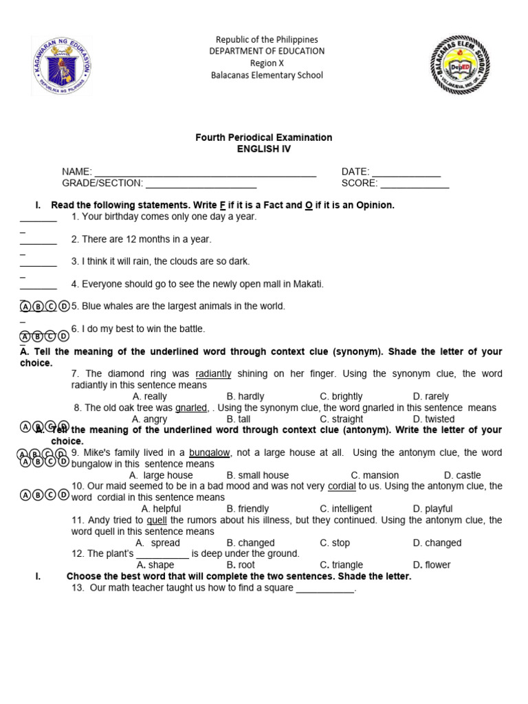 PT - English 4 - Q4 V3 | PDF | Grammar | Syntax