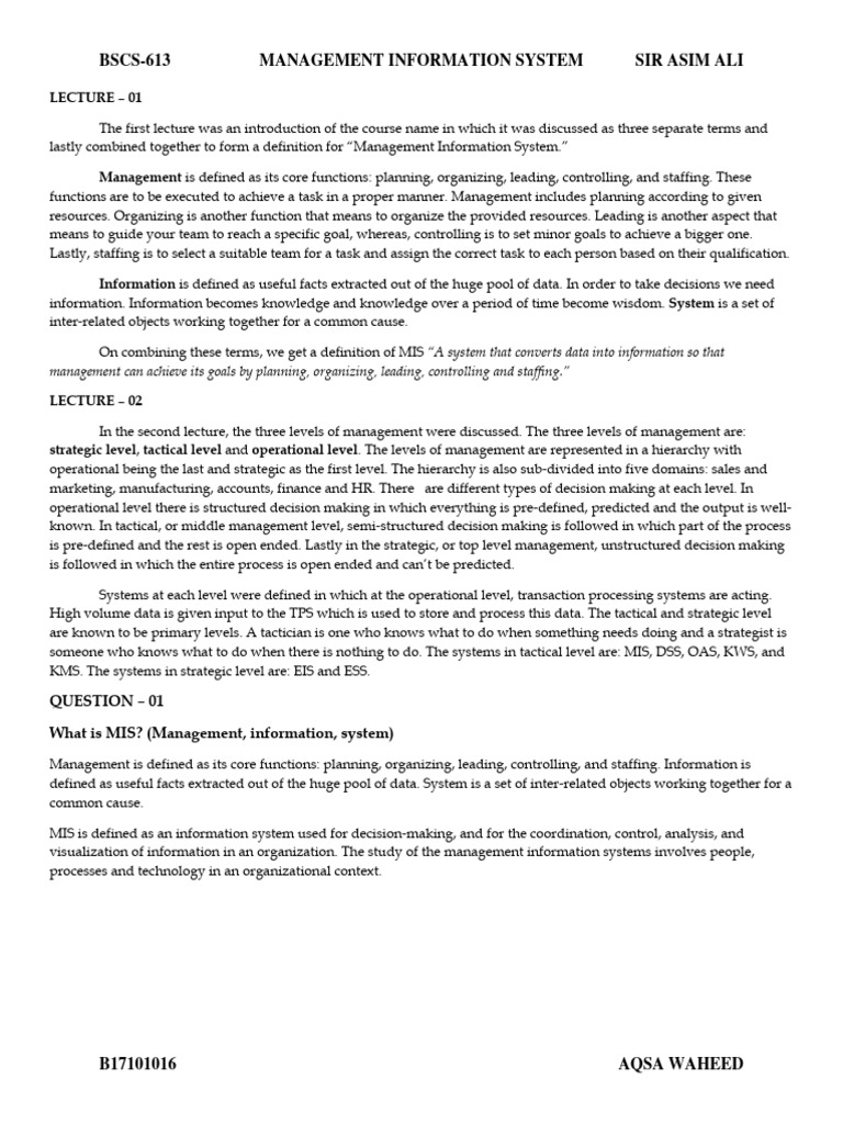 MIS Notes | PDF | Supply Chain Management | Business Process