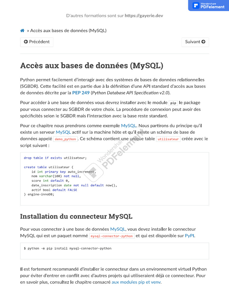 Accès Aux Bases de Données (MySQL) - Python 3 | PDF | Teaching Methods & Materials