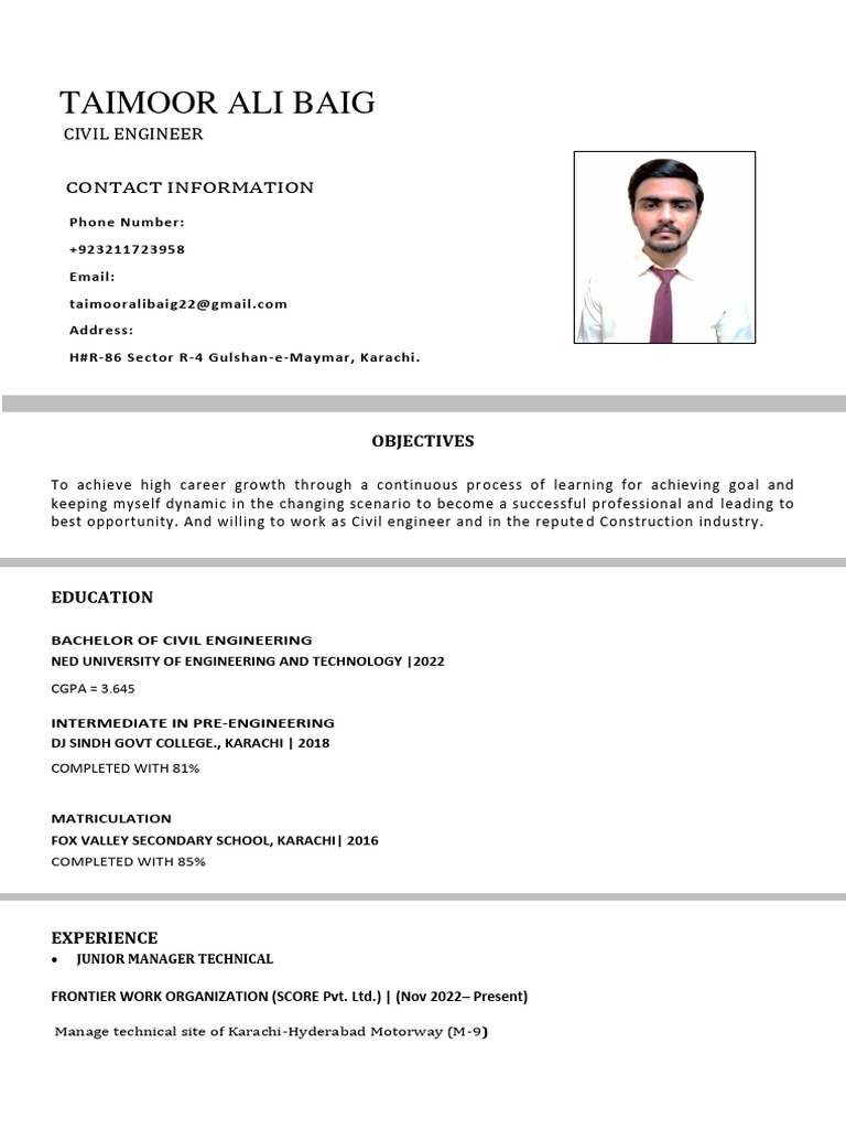 TAIMOOR ALI BAIG (CV) | PDF | Fibre Reinforced Plastic | Materials