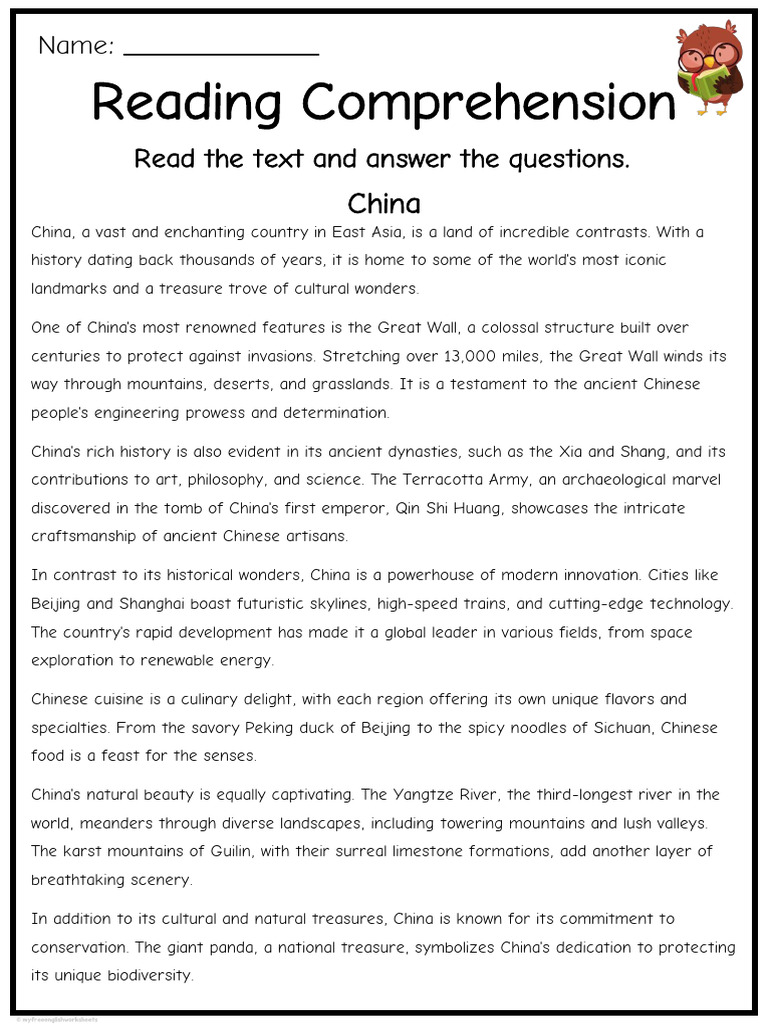 China Reading Comprehension Worksheet | PDF | China | World Politics