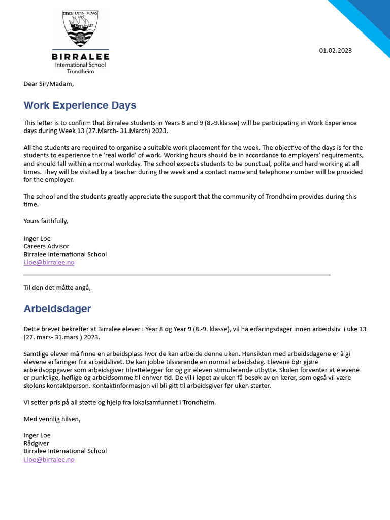 Workweek Letter 2023 | PDF