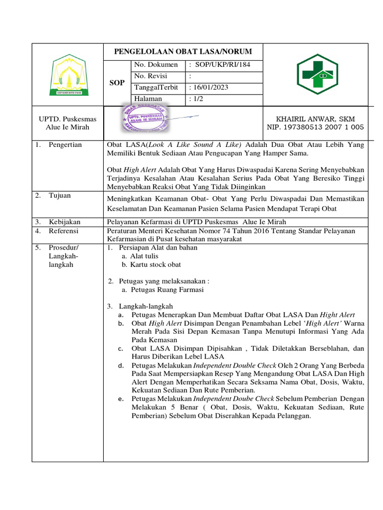 Sop Lasa Dan High Alert | PDF