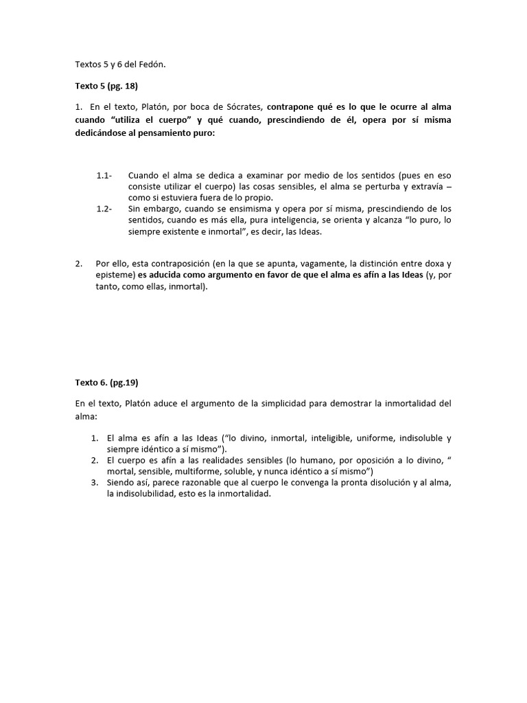 Inmortalidad del alma según Platón | PDF