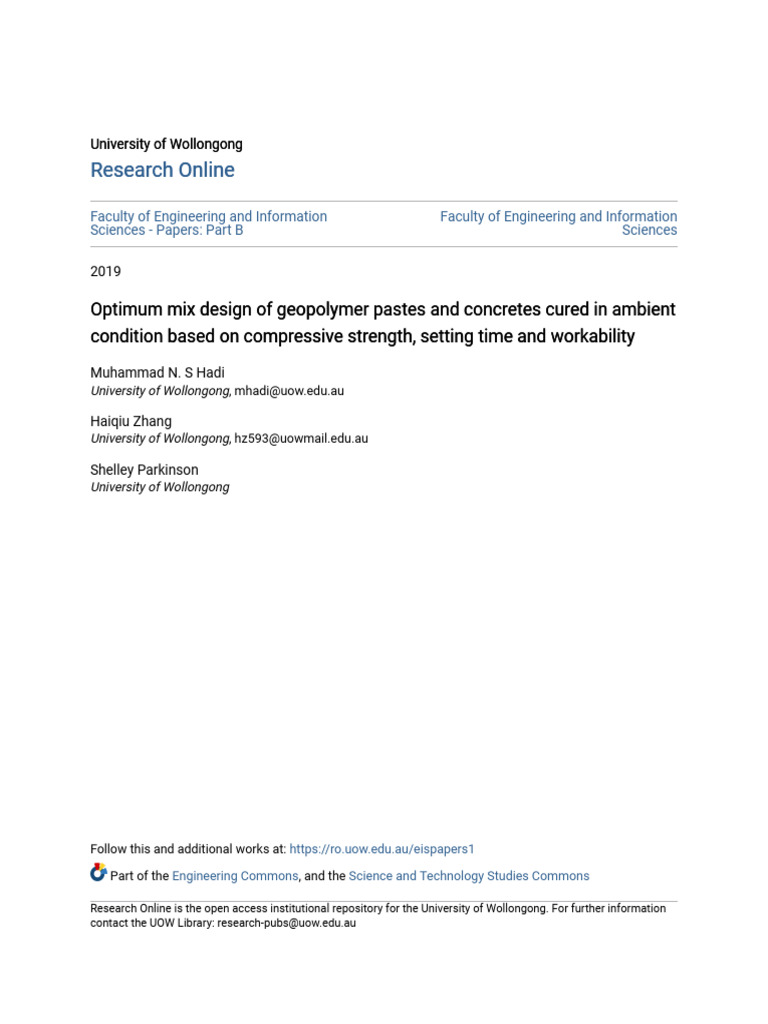 Optimum Mix Design of Geopolymer Pastes and Concretes Cured in Am | PDF ...