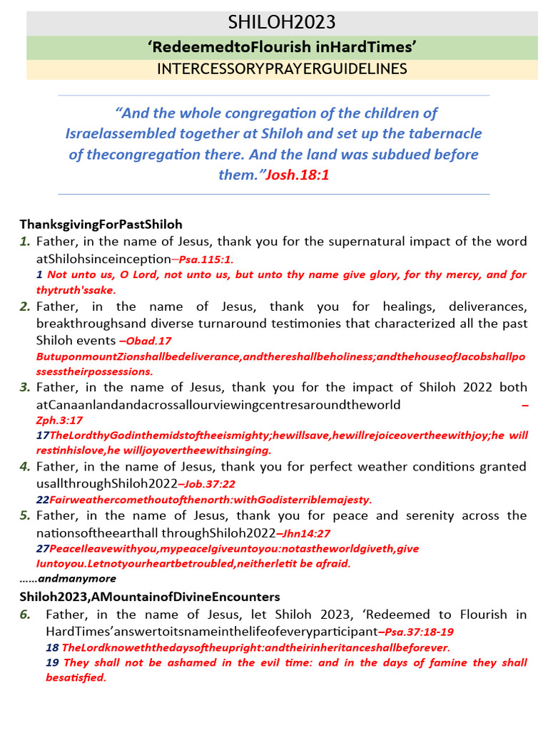 (With SCriptures) Shiloh 2023 Intercessory Prayer Guidelines | PDF ...