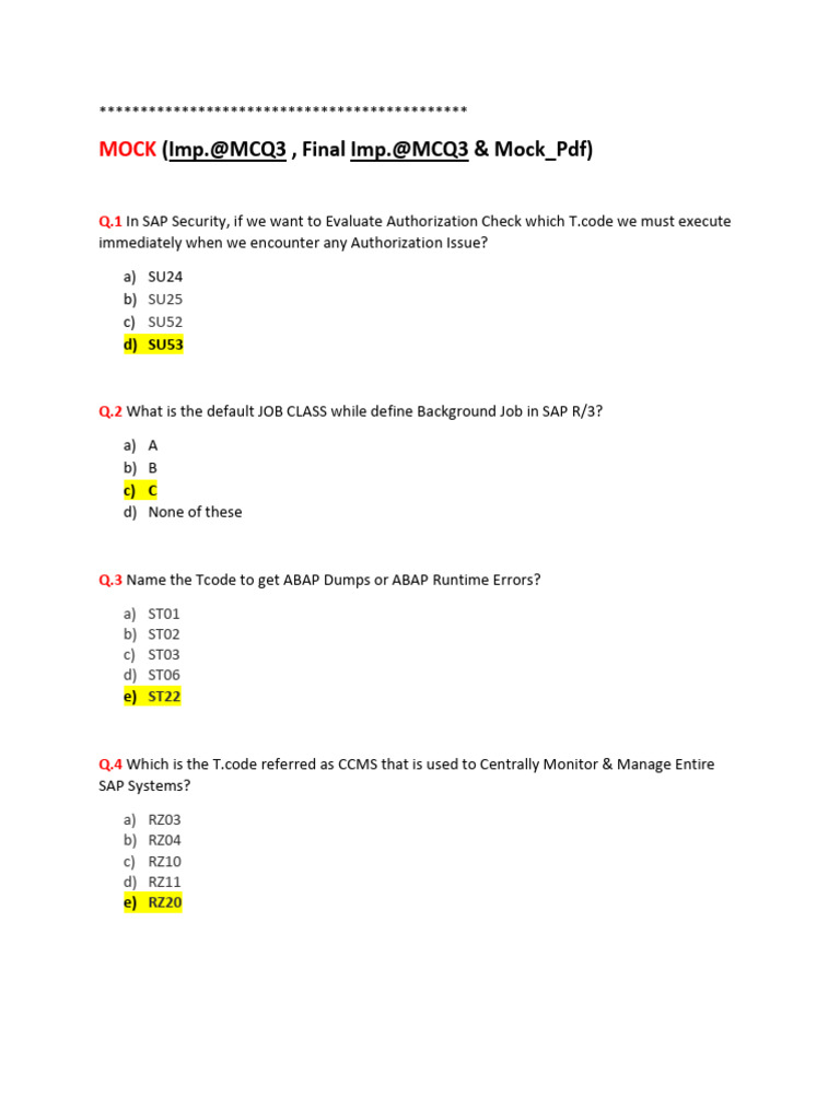 Sap Basis Mcq3.. (2aug21) Ad | PDF | Databases | System Software