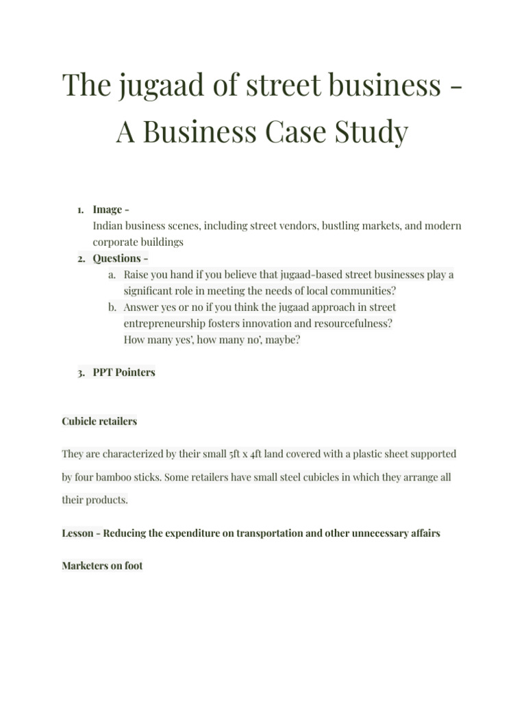 The Jugaad of Street Business - A Business Case Study | PDF | Retail | Bargaining