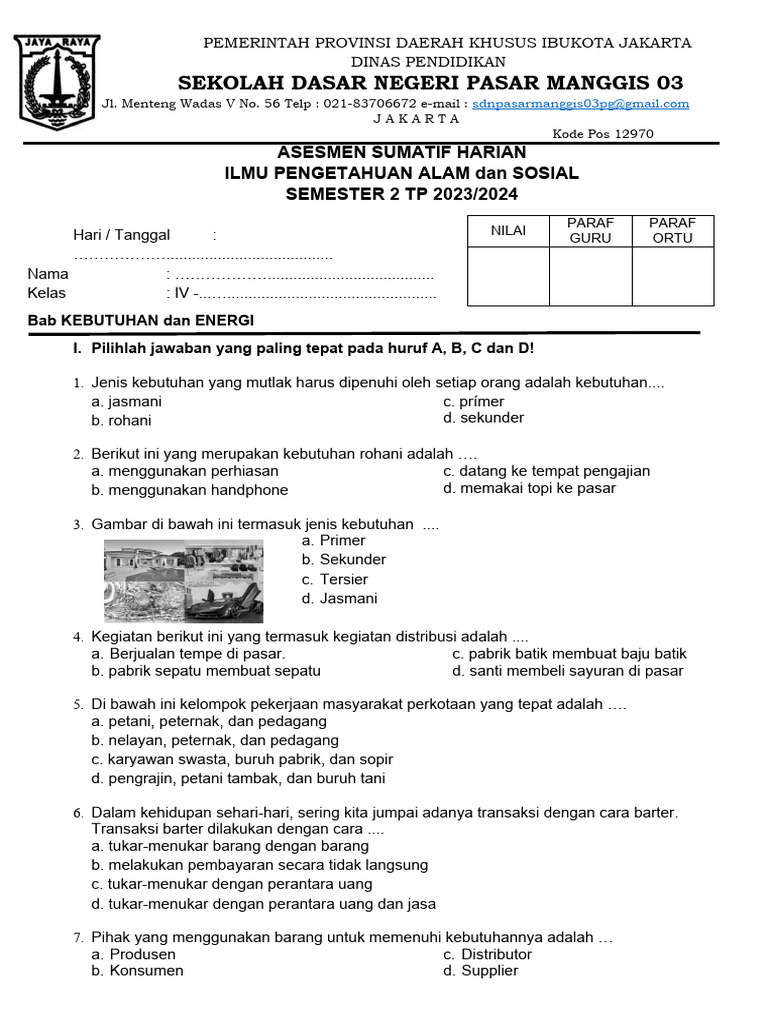 Sumatif Ipas Bab Kebutuhan Energi | PDF | Sains & Matematika
