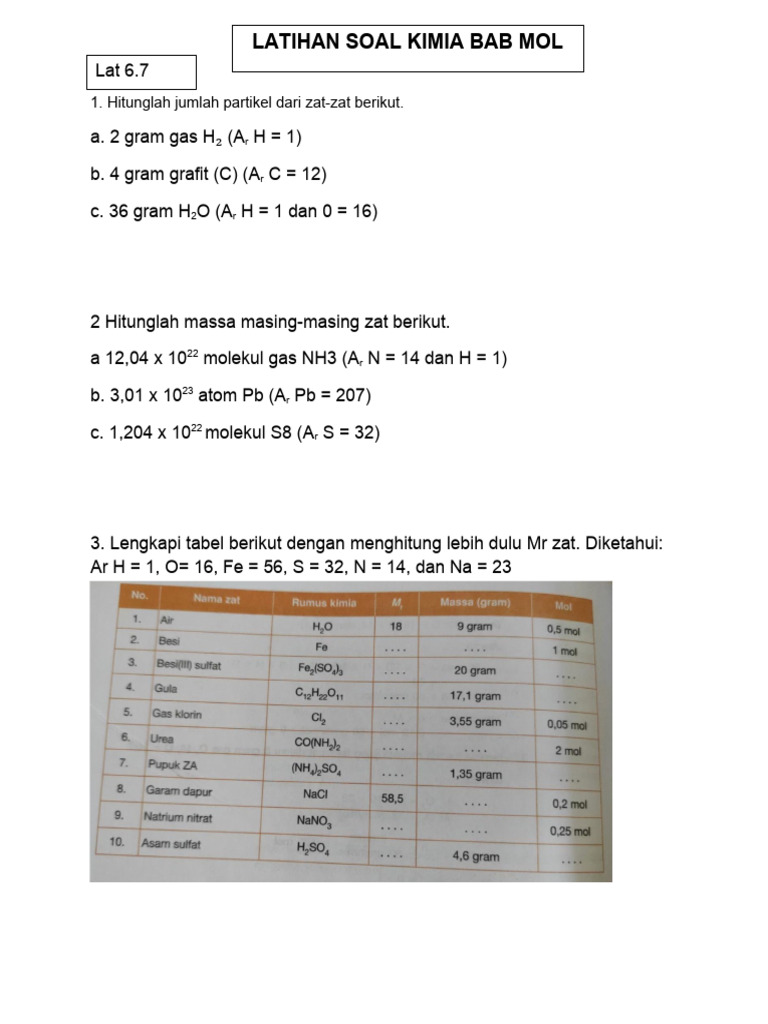 Latihan Soal Kimia Bab Mol | PDF