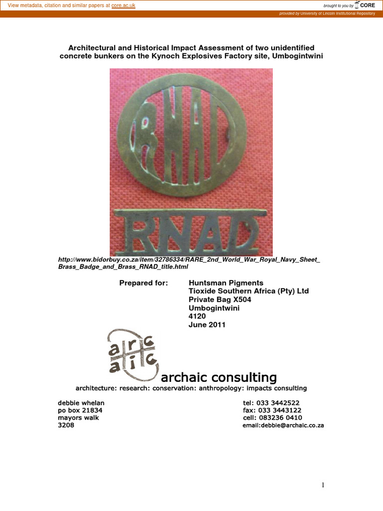 Architectural and Historical Impact Assessment of Two Unidentified ...